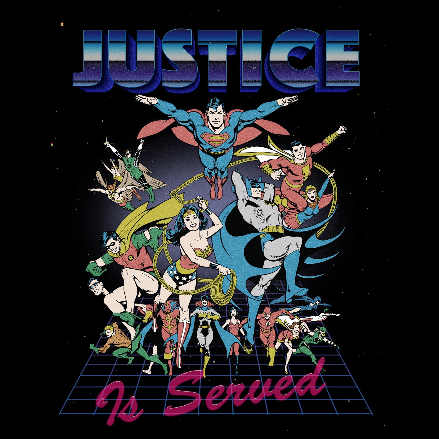 DC Comics Justice League Retro 80s Served Official Sweatshirt (Black ...
