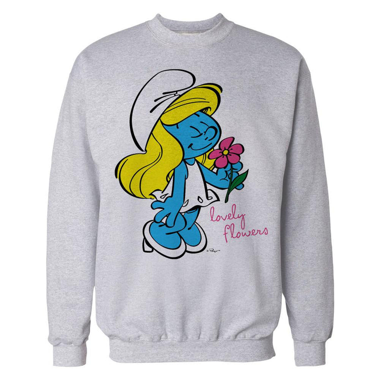 The Smurfs Smurfette Character Flowers Official Sweatshirt (Heather Gr ...